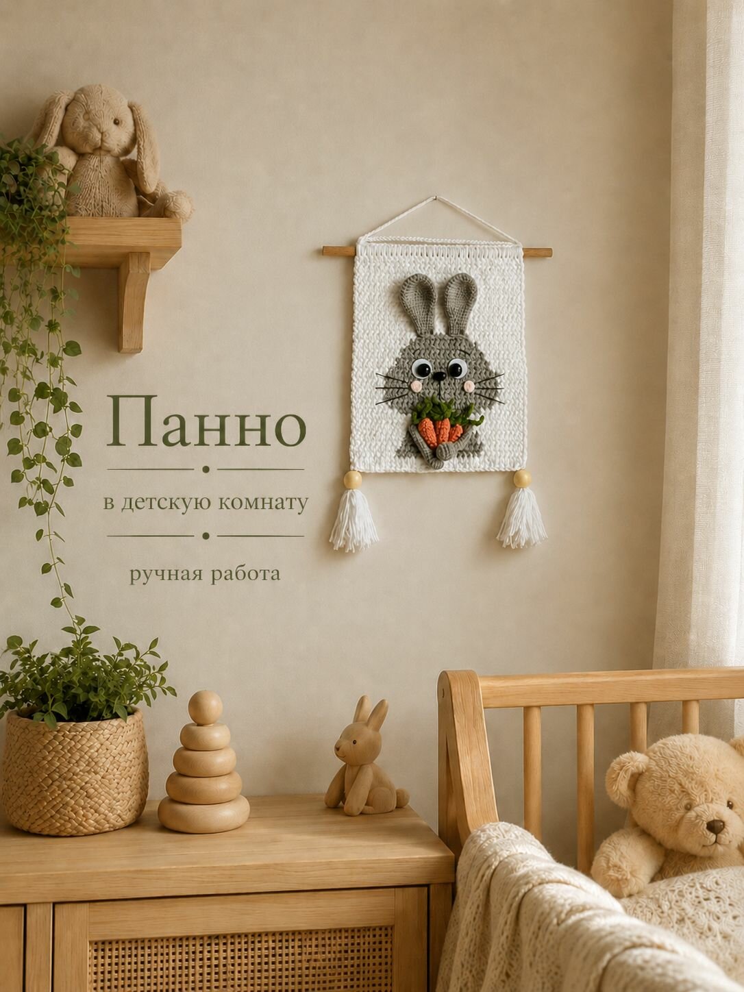 Настенный декор для детской комнаты панно "Зайка"