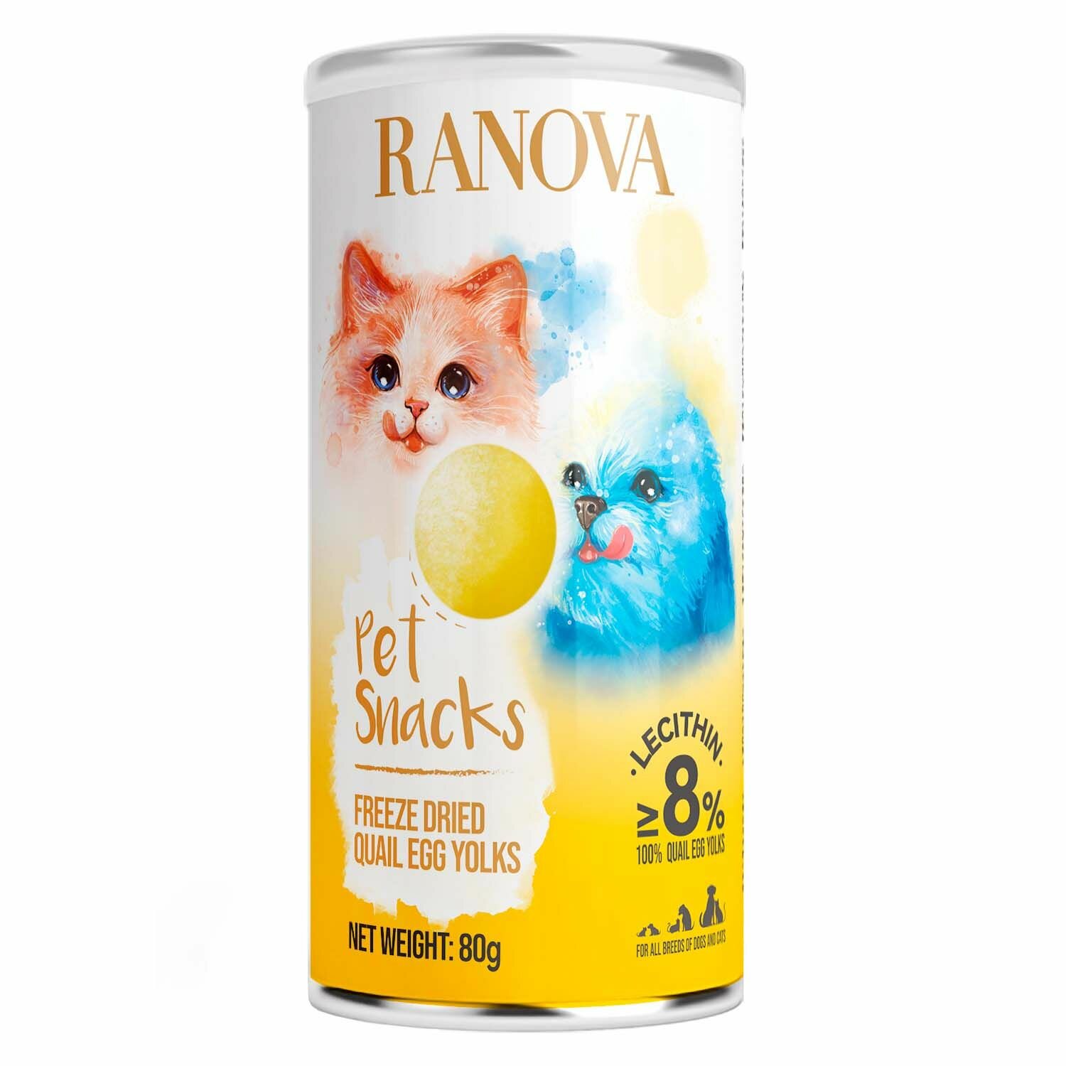 Ranova - Лакомство для кошек и собак, сублимированный желток перепелиного яйца, 80гр
