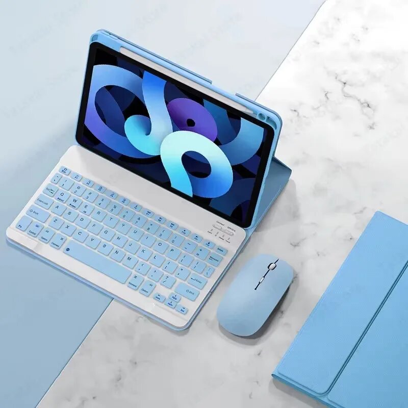 Кожаный чехол с клавиатурой для Xiaomi Redmi Pad 2 11 дюймов Синий, Russian, sky blue with mouse