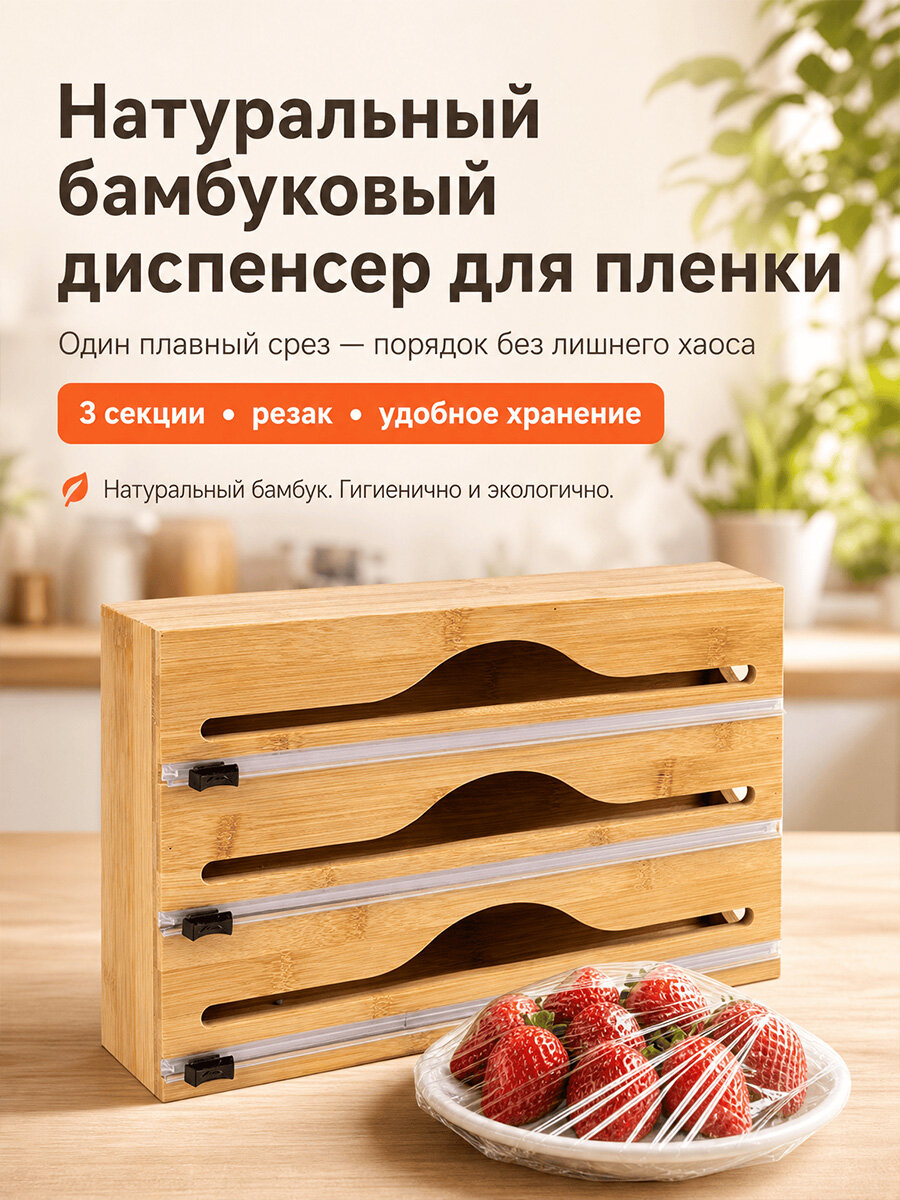 Держатель кухонный, бамбуковый, для фольги, 3 яруса, настенный