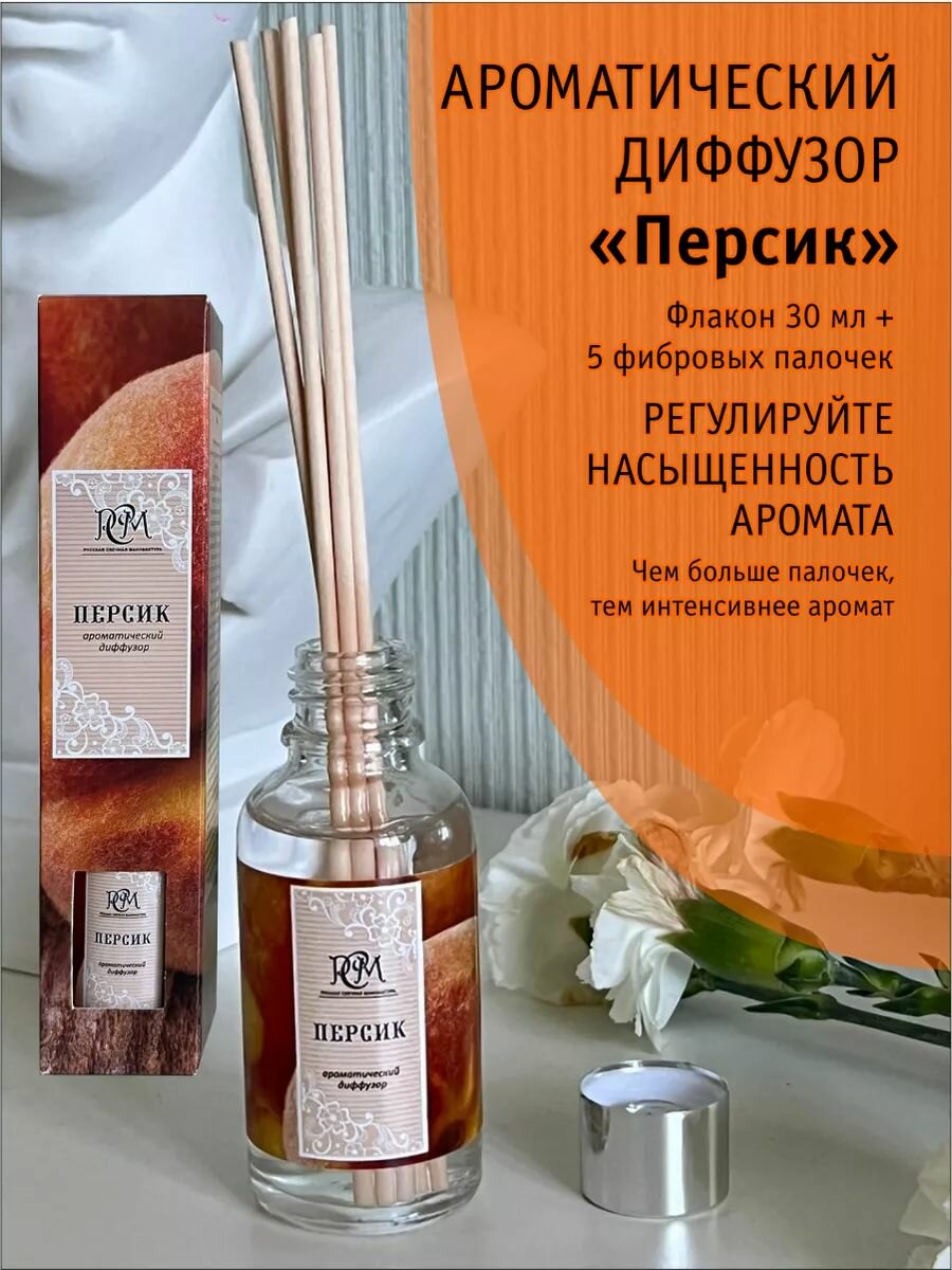 Ароматический диффузор "Персик" 30 мл, аромат для дома Русская свечная мануфактура