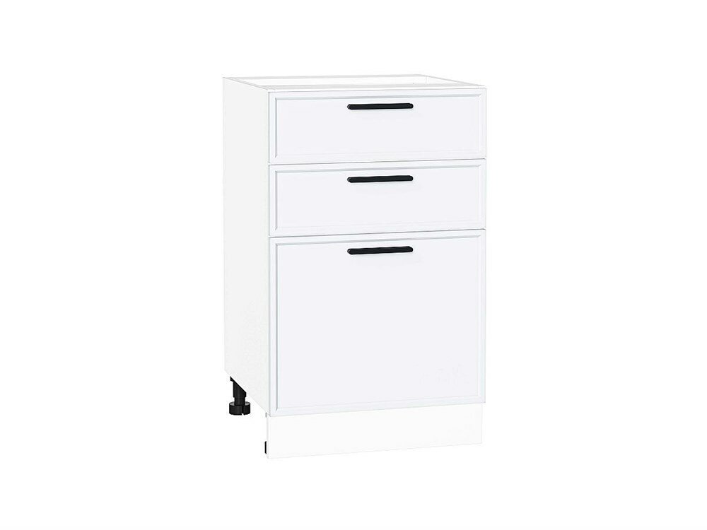 VVT Шкаф нижний с 3-мя ящиками Фрейм Белый, White Silk, 500 В*Ш*Г 816*500*484, фасад МДФ White Silk, корпус Белый White Silk