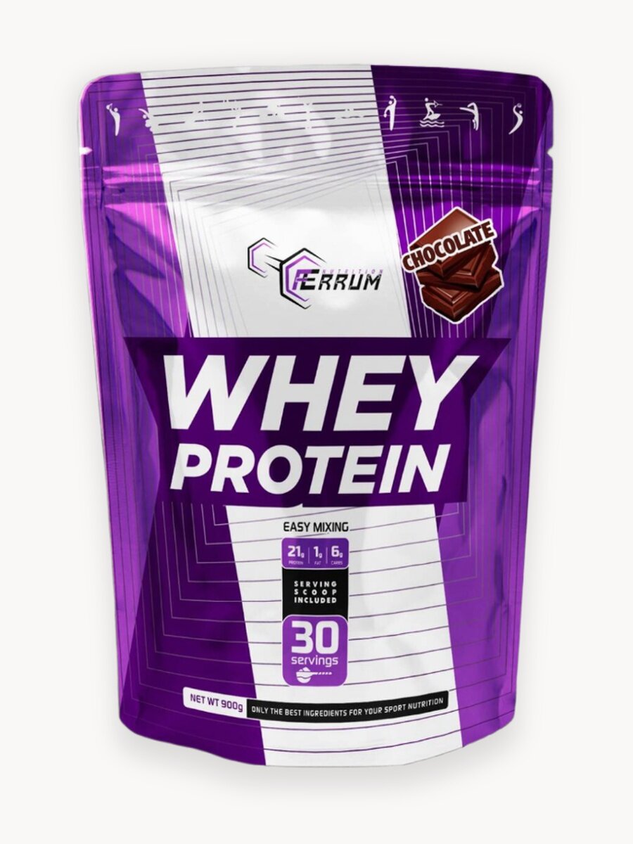 Протеин сывороточный Ferrum Nutrition, whey protein, протеиновый коктейль без сахара, шоколад, 900 гр, 30 порций