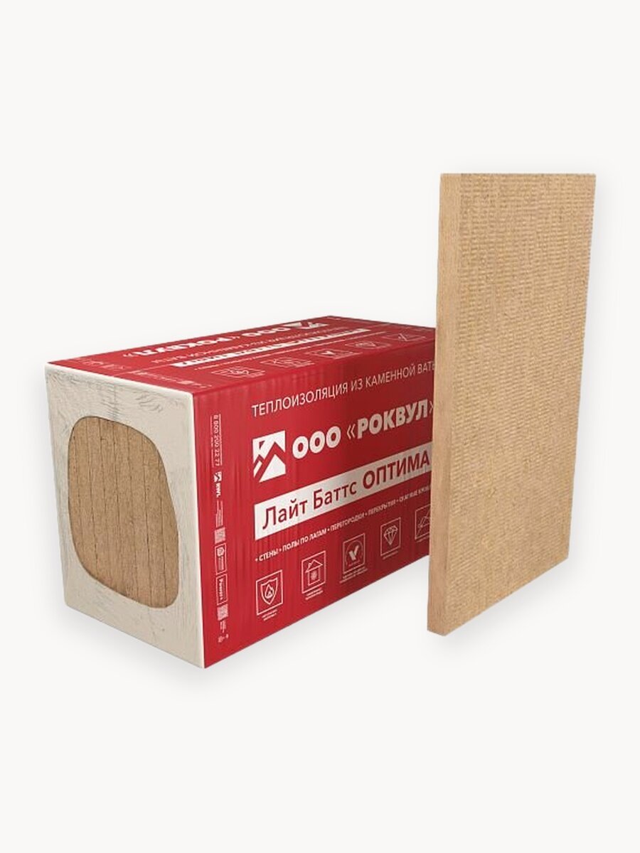 Каменная вата базальтовый утеплитель Роквул Лайт Баттс Оптима 1000х600х100мм, 20 плит, 12 м2 / ROCKWOOL
