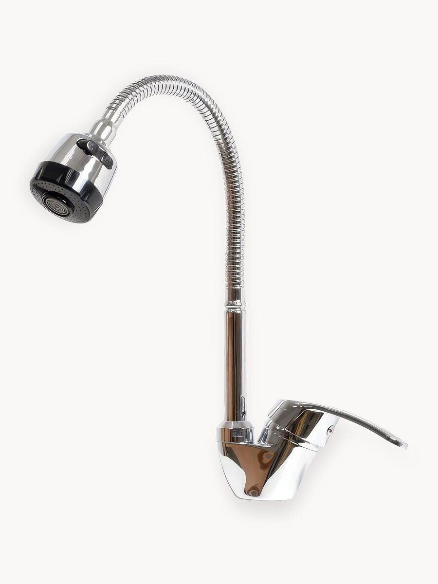 Смеситель для кухни с гибким изливом, поворотный, 2 режима, хром