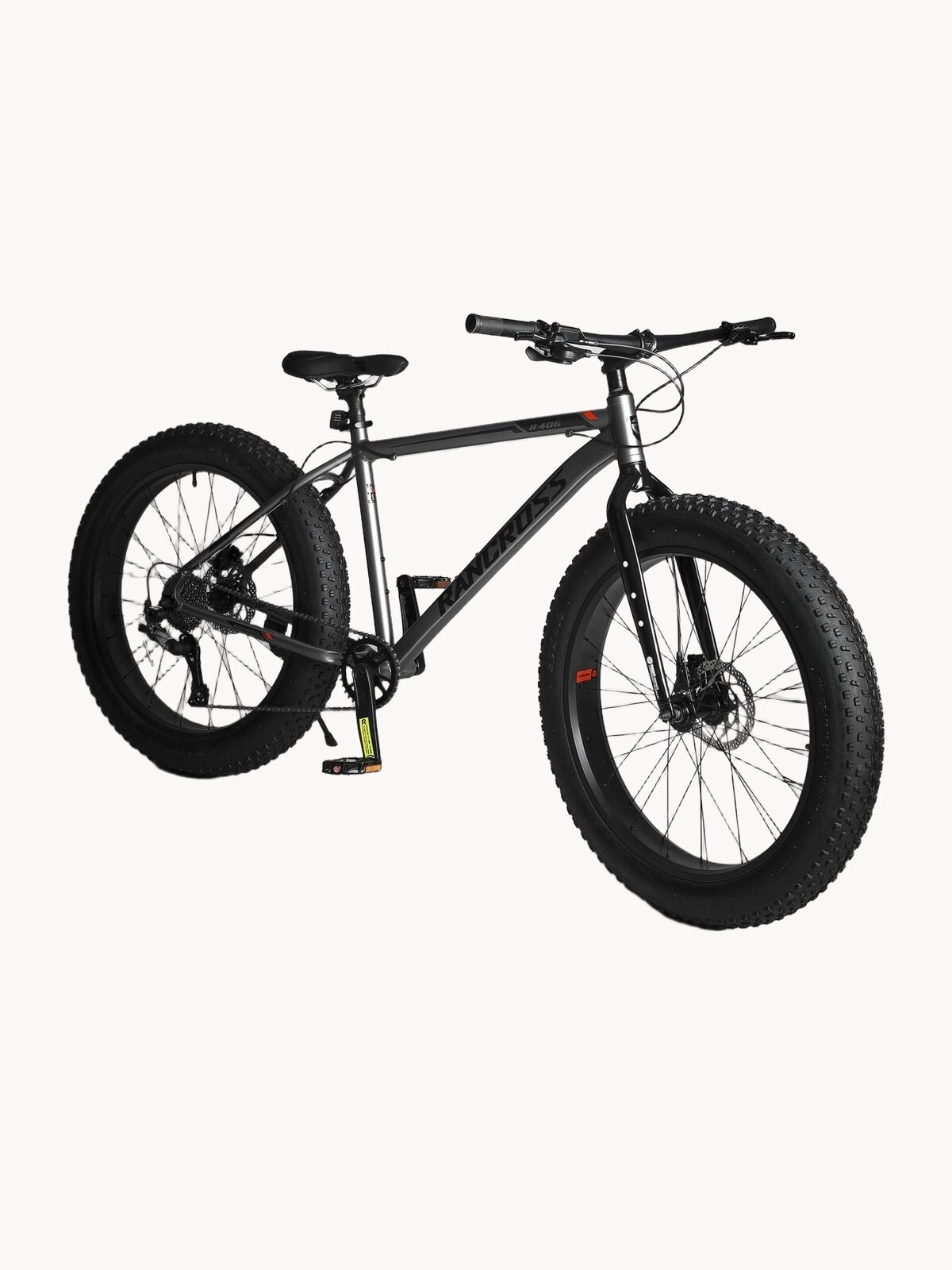 Велосипед фэтбайк RANCROSS , колеса 26 дюймов, рама 19 алюминиевая, 9ск, вилка жесткая алюминиевая, Fat-bike черный, рост 165-190 см.