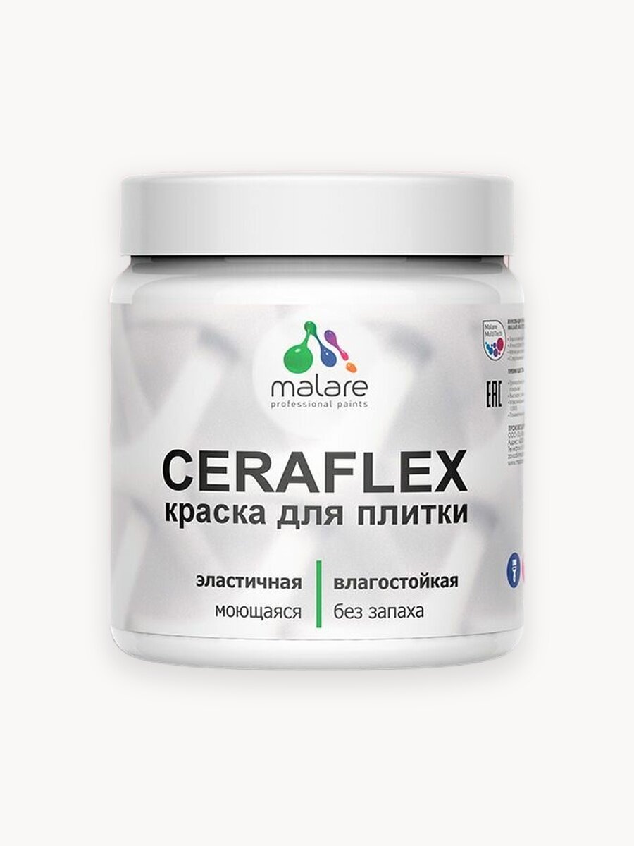 Акриловая краска для плитки Malare Ceraflex для керамической и кафельной плитки, стен в кухне и ванной, моющаяся быстросохнущая без запаха, матовая, бледно-розовый, 0.5 кг