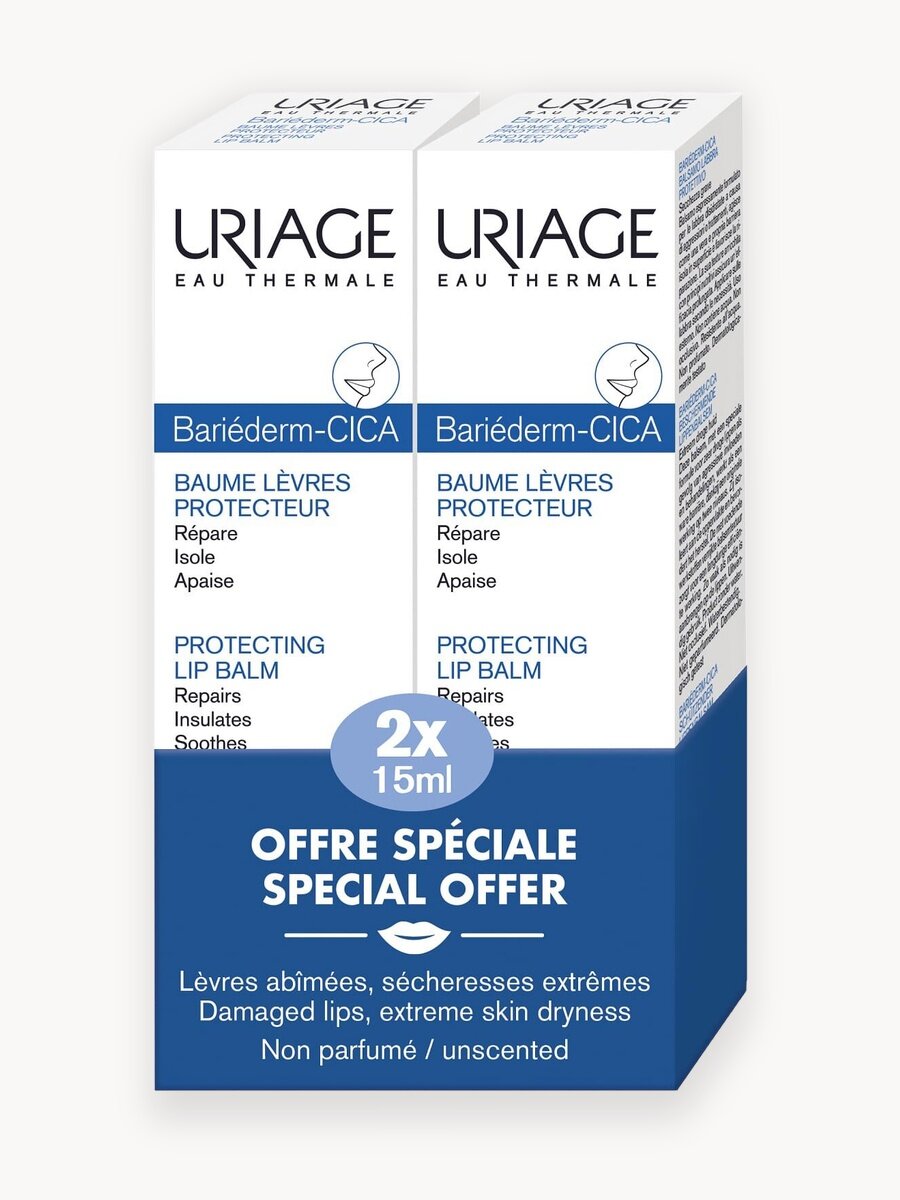 Uriage Bariederm Защищающий бальзам для губ Барьедерм-Цика, 2 х 15 мл