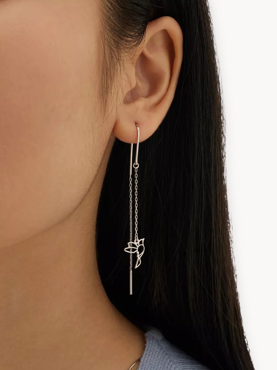 Серьги цепочки, серебро, 925 проба, родирование