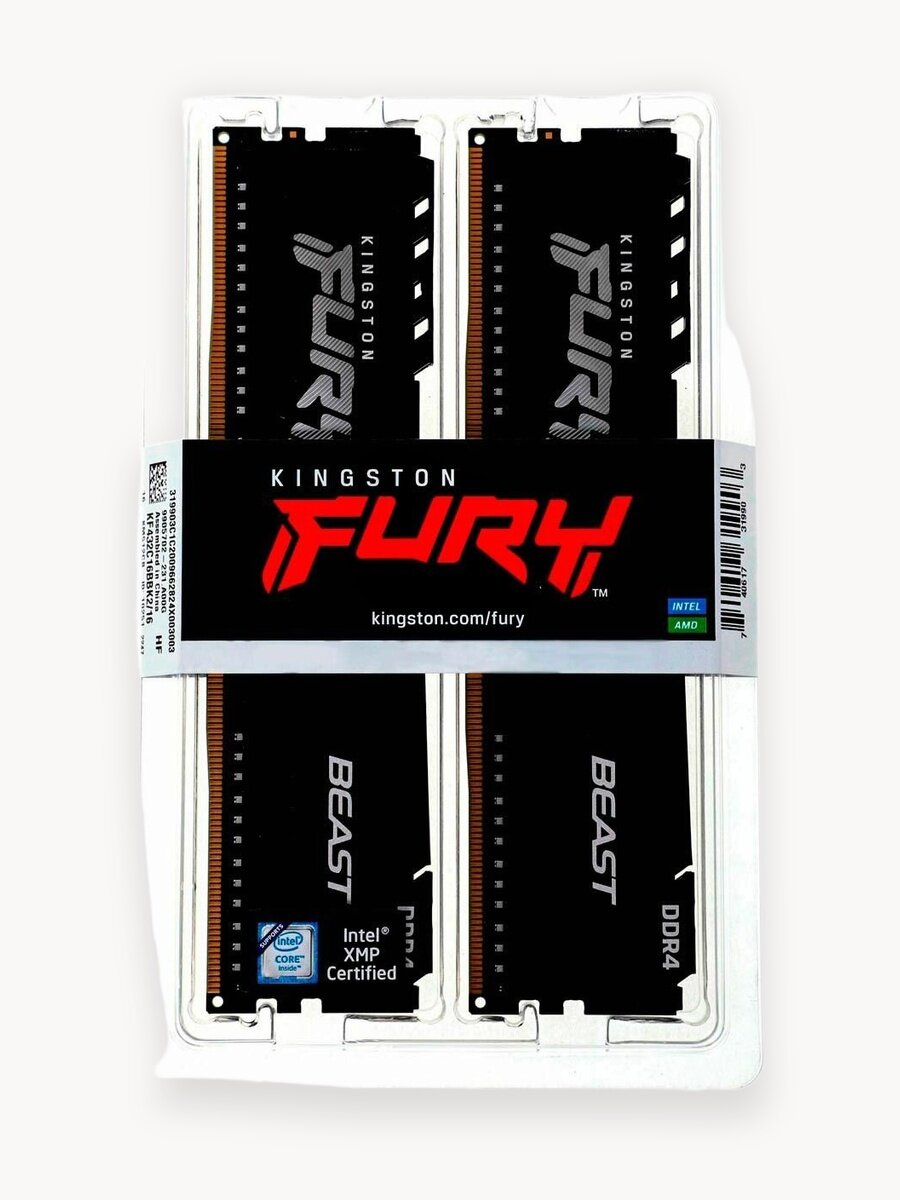 Оперативная память Kingston Fury Beast Black KF432C16BBK2/16 DDR4 - 2x 8ГБ 3200МГц, DIMM, Ret