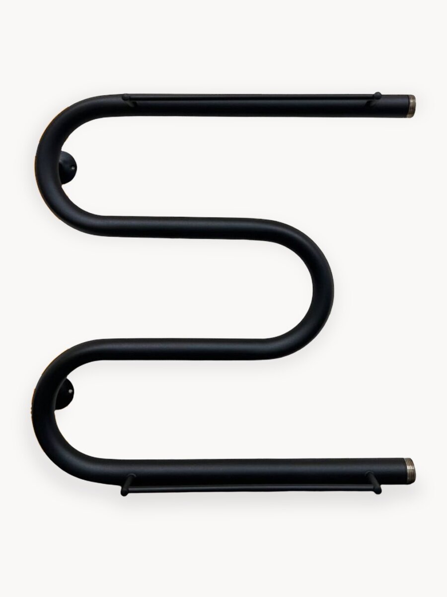 Полотенцесушитель, водяной, 50 см х 50 см, с полками, форма М-образная, черный