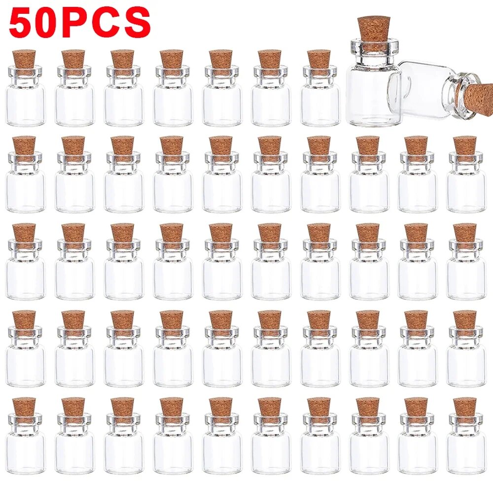 Мини стеклянные бутылочки с пробкой 50/10 шт.