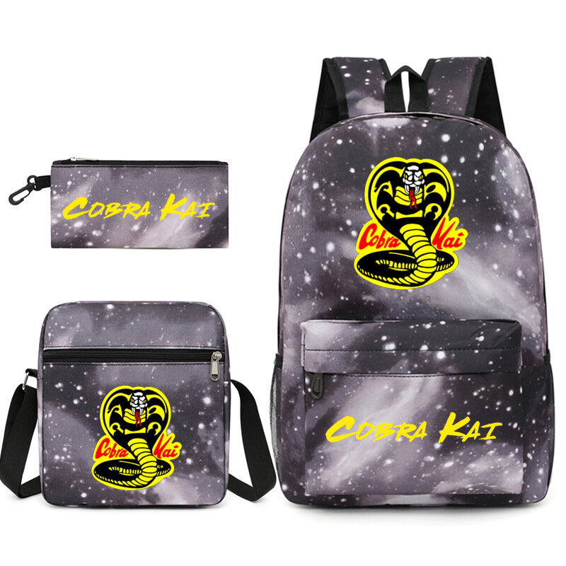Детская школьная сумка из трех предметов для каратэ, повседневный рюкзак, студенческий рюкзак для мужчин и женщин, уличный рюкзак большой емкости с принтом