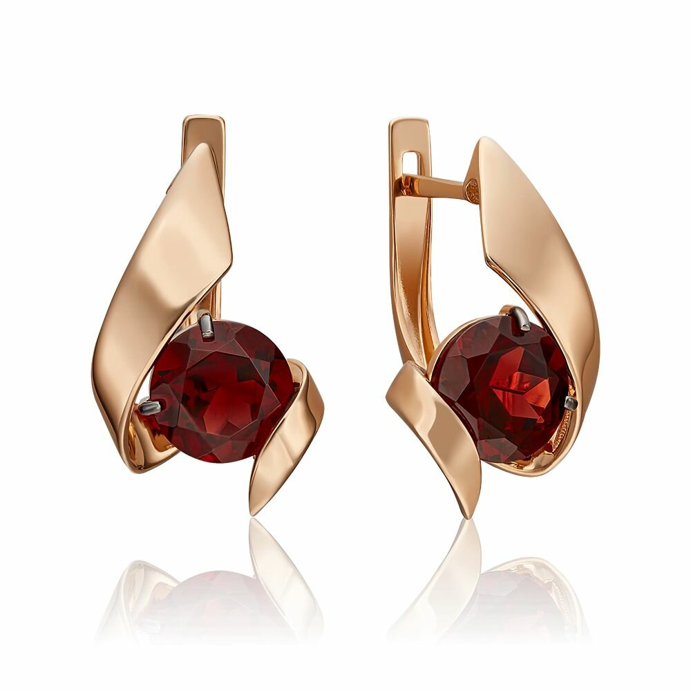 Серьги, красное золото, 585 проба, гранат