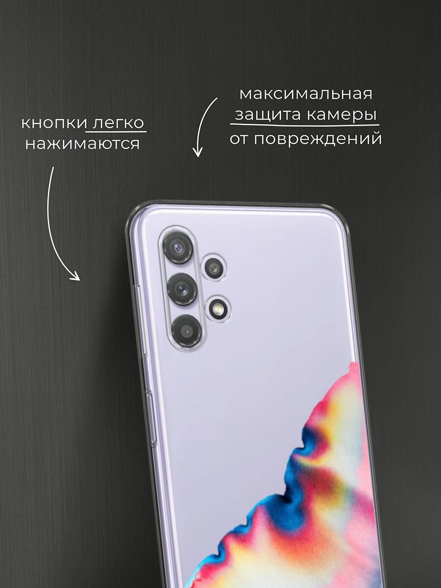 Чехол на Samsung Galaxy A32 / Самсунг Галакси А32 с принтом Розовая акварель, прозрачный — фото 1