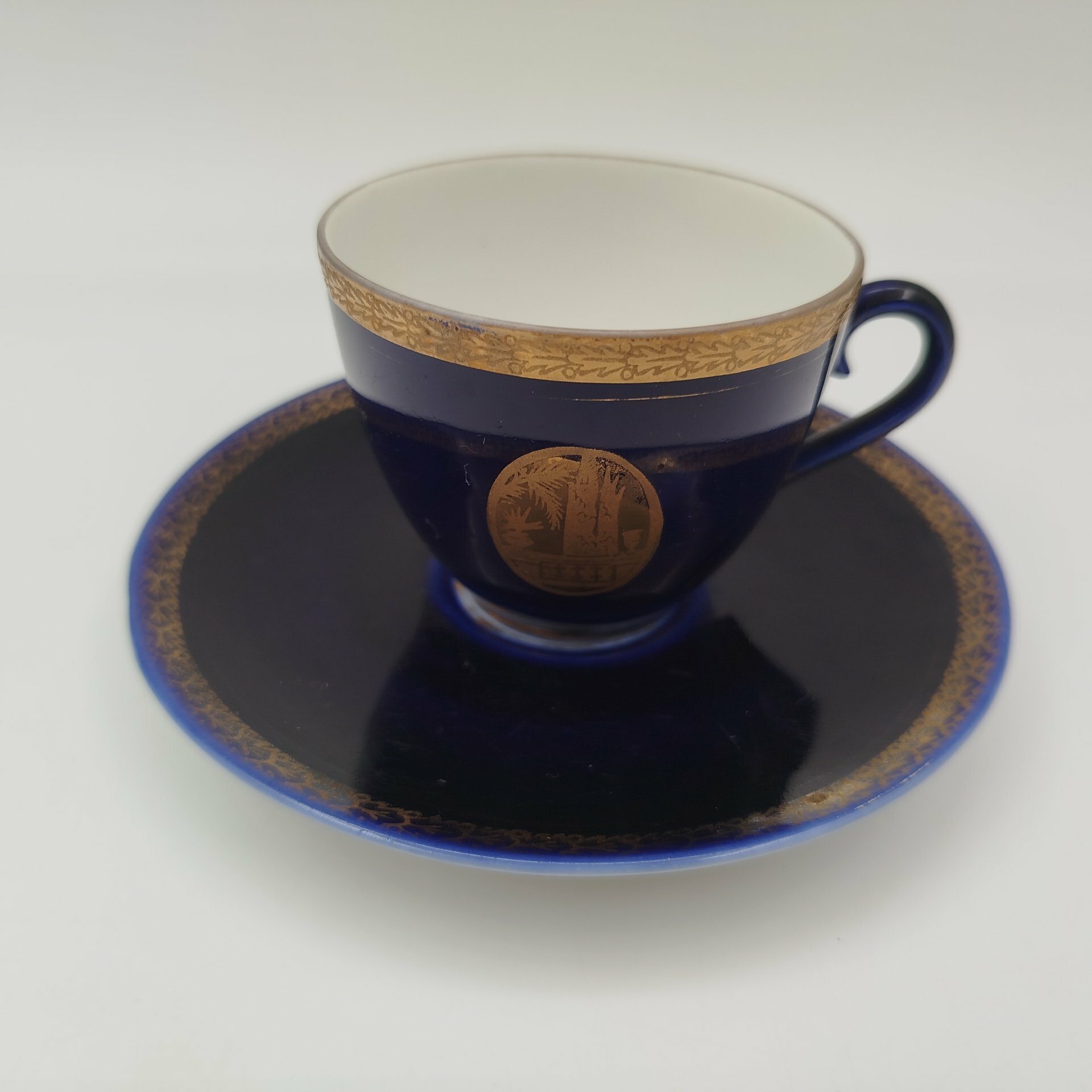 Кофейная пара кобальтого оттенка "Сочи", фарфор, крытье кобальтом, золочение