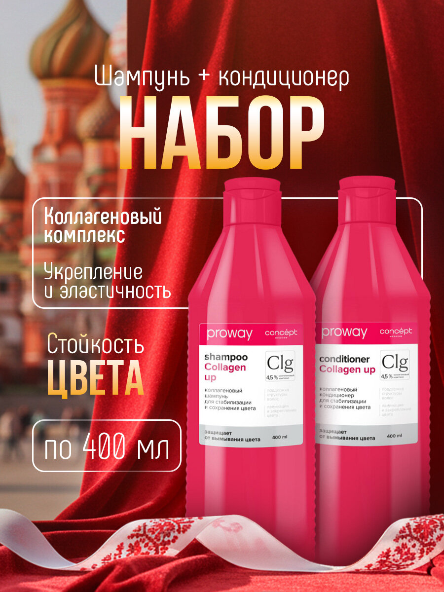 Набор для окрашенных волос Concept ProWay Шампунь для волос коллаген 400мл + Кондиционер для волос коллаген 400мл