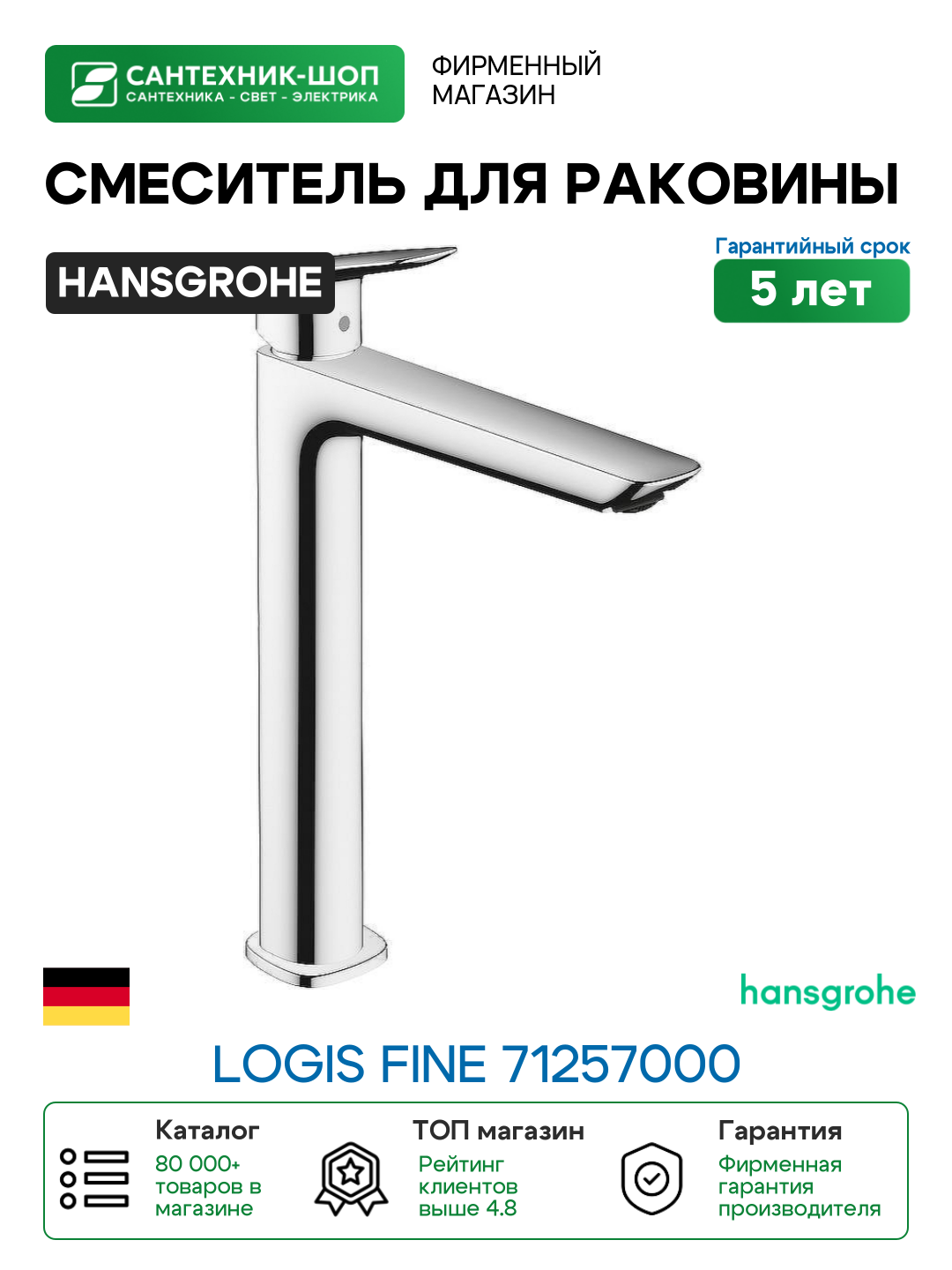 Смеситель для раковины Hansgrohe Logis Fine 71257000 Хром латунь