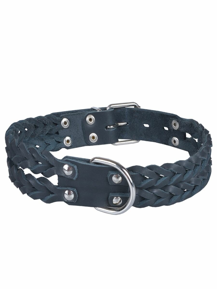 Ошейник для собак средних и крупных пород кожаный с плетением на шею 45-55 см