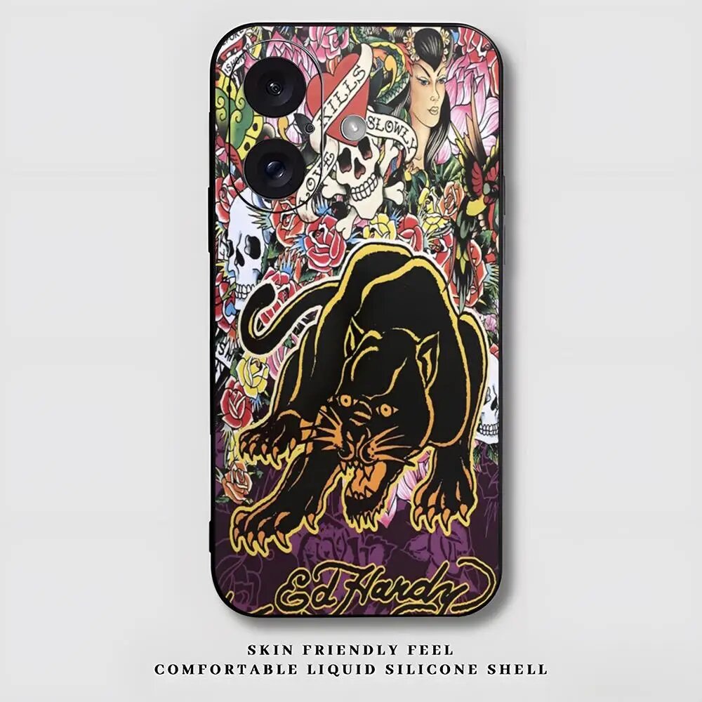 ED H-Hardy Fashion Brand LOOG Чехол для телефона для iPhone 16, 15, 14, 13, 12, 11 X XR XS 8 Plus Mini Pro Max Мягкий черный противоударный чехол