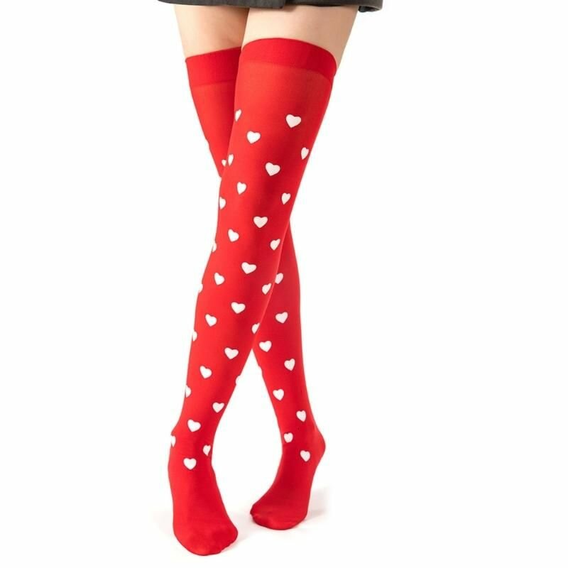 Праздничные чулки для Вечеринки в честь Дня Святого Валентина-Белое Персиковое Сердечко на красном фоне