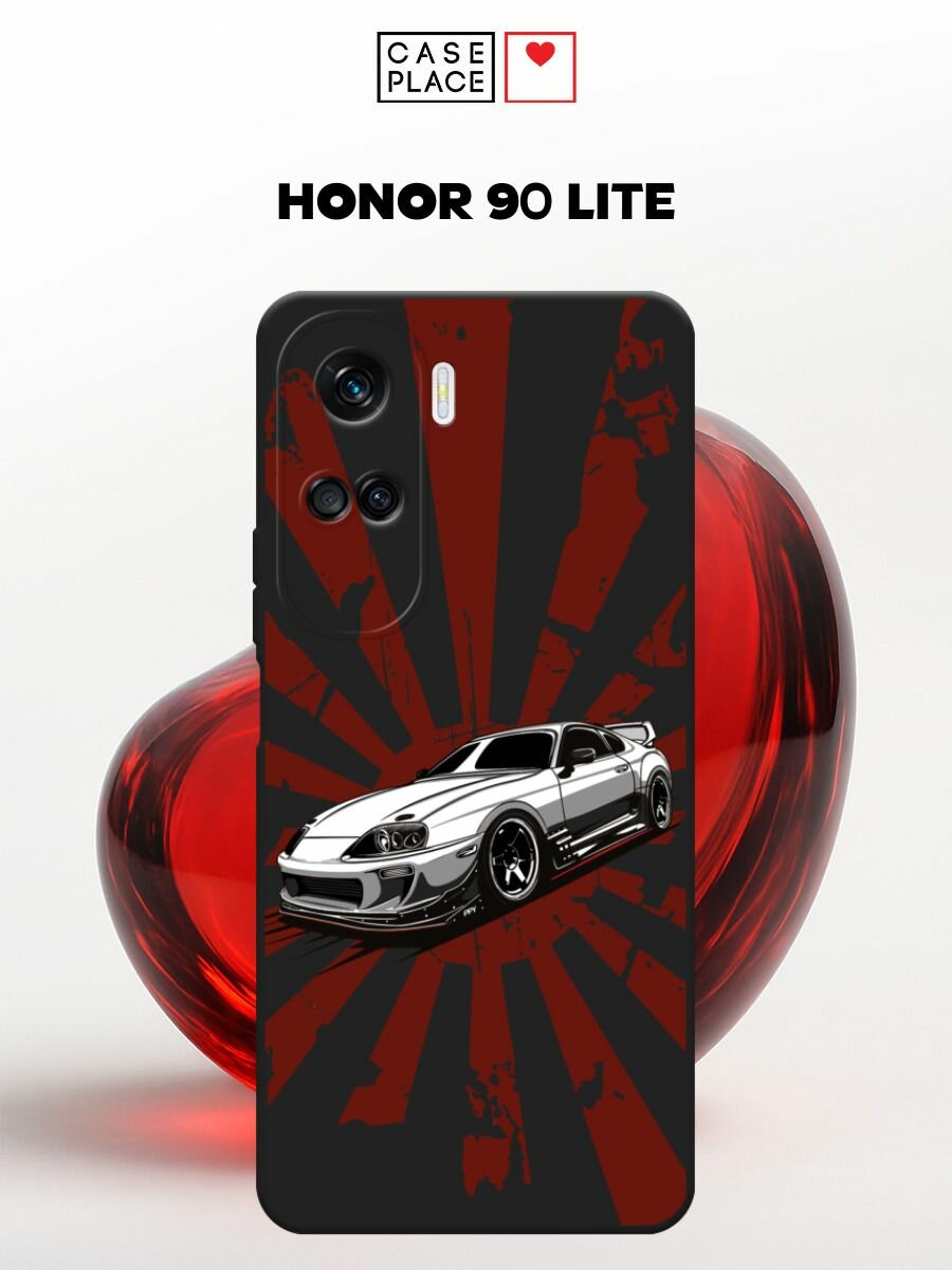 Черный матовый чехол на Honor 90 Lite / Хонор 90 Лайт с принтом Спортивный автомобиль
