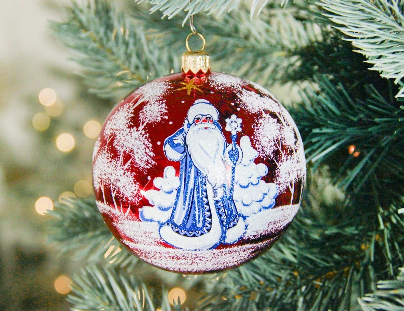 Елочный шар ДЕД мороз, красный, 95 мм, Елочка С477-кр