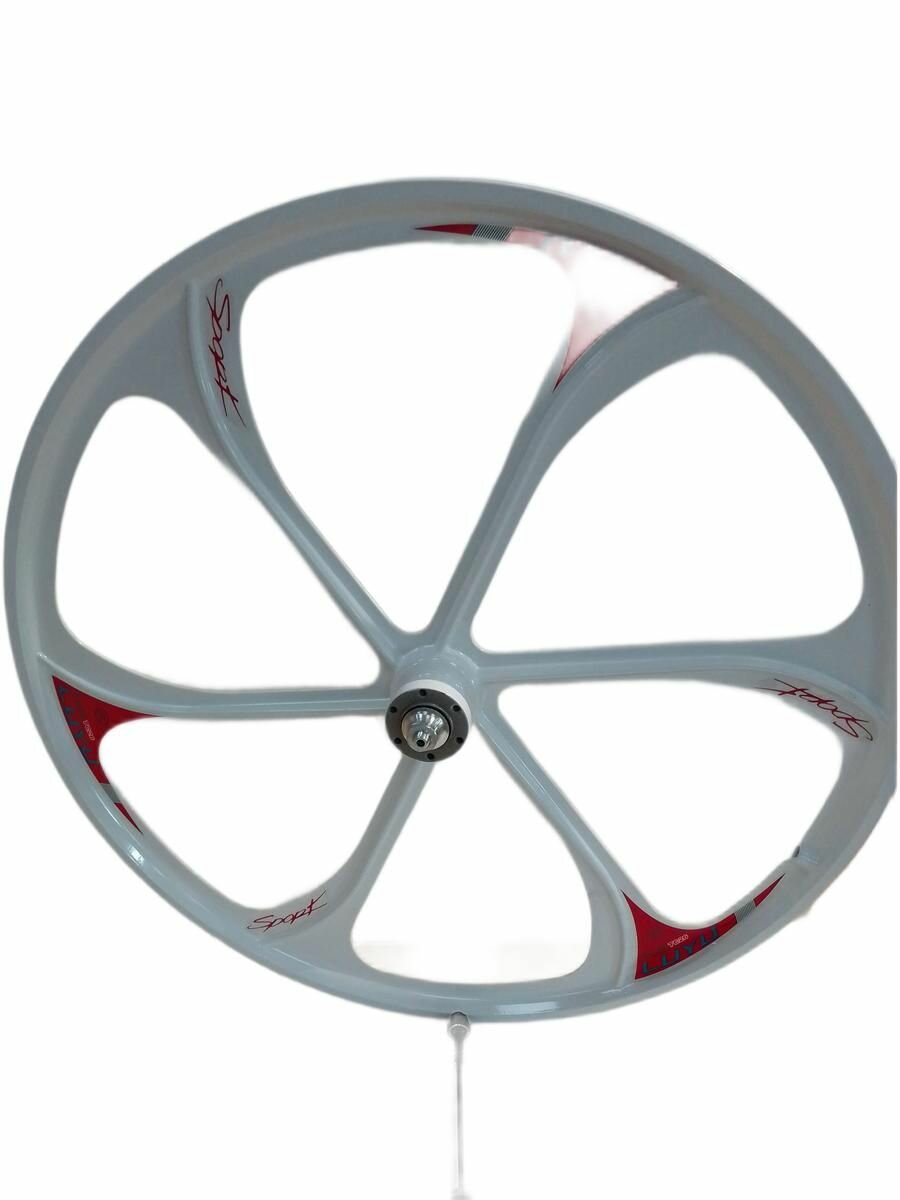 Колесо 26д литое, заднее, пром подшипники, эксцентрик под дисковый тормоз и трещетку (белое)