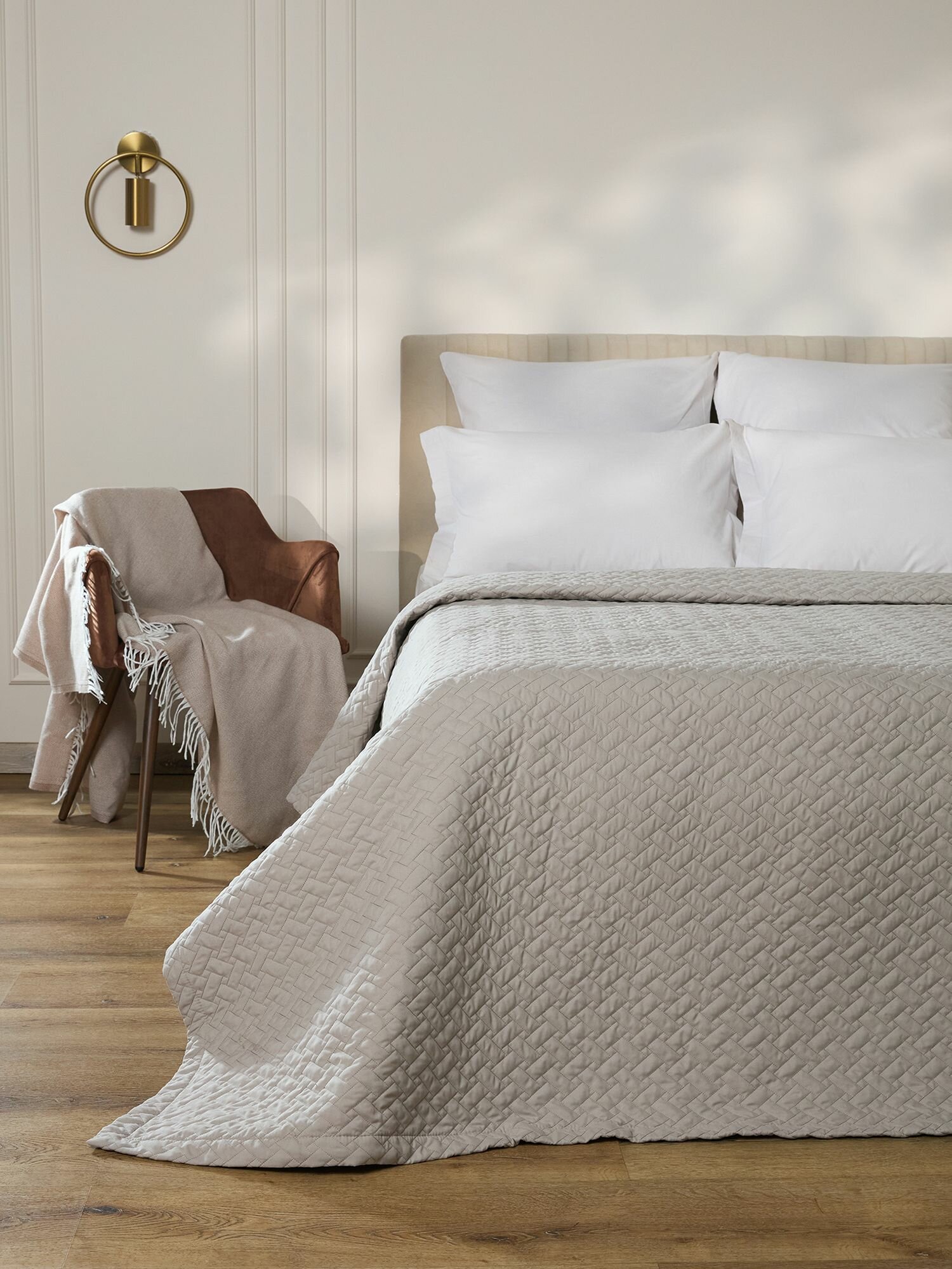 Cozy Home, Покрывало стеганое "Taleggio" 200х220, микрофибра, серо-бежевый