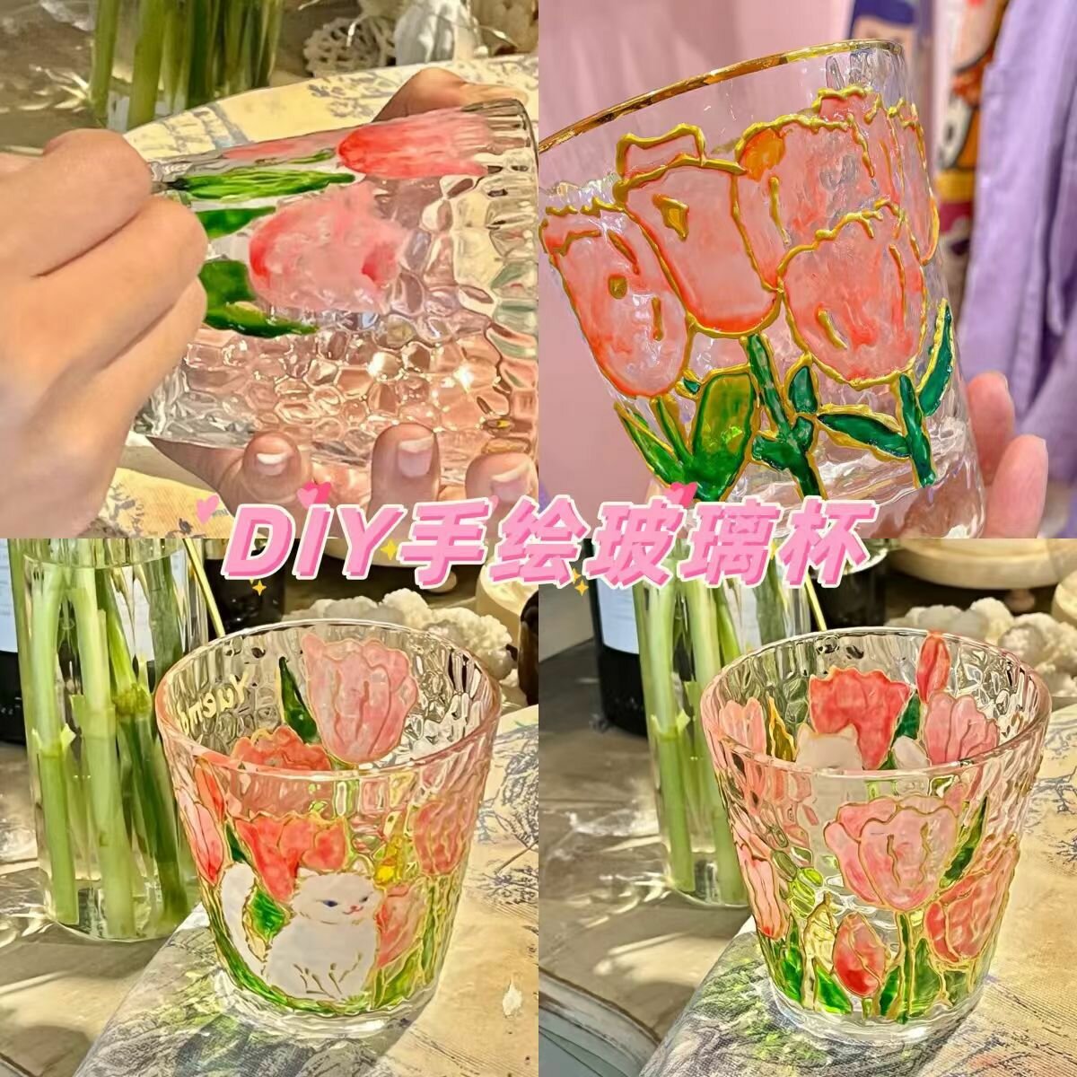 Красные кубики льда, расписанные вручную, на атмосферных стаканах для воды, бокалах для напитков, стаканах для виски и бокалах для крепких спиртных напитков.