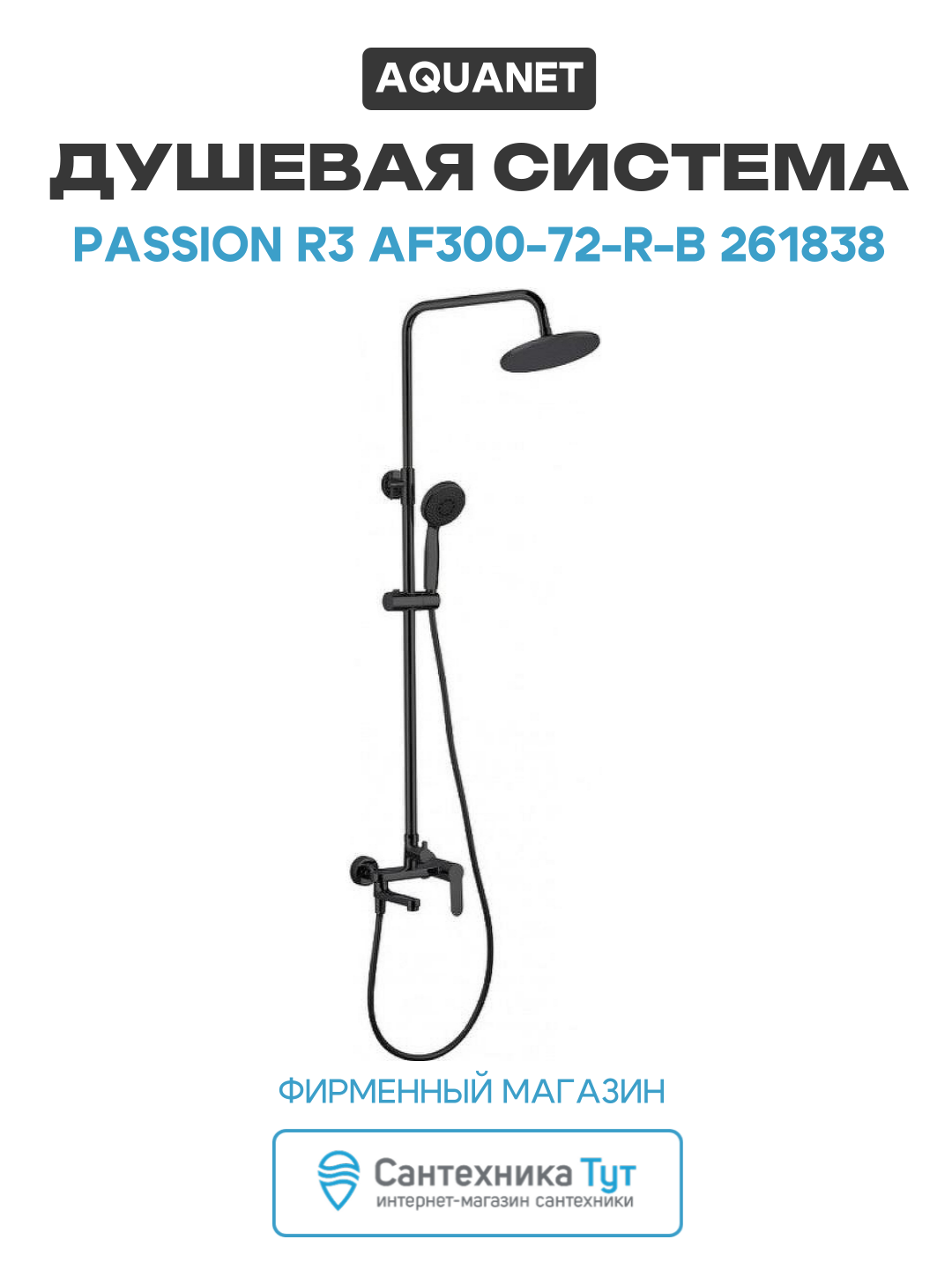 Душевая система Aquanet Passion R3 AF300-72-R-B 261838 Черная матовая латунь на стену с изливом со смесителем