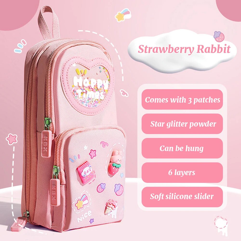 Розовый пенал Strawberry Rabbit, 6 слоев
