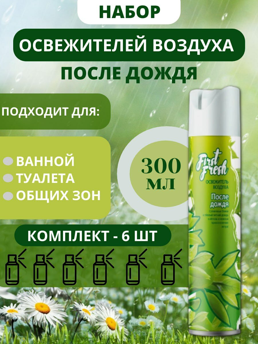 Освежители воздуха набор 6 шт по 300мл, First Fresh "После дождя"