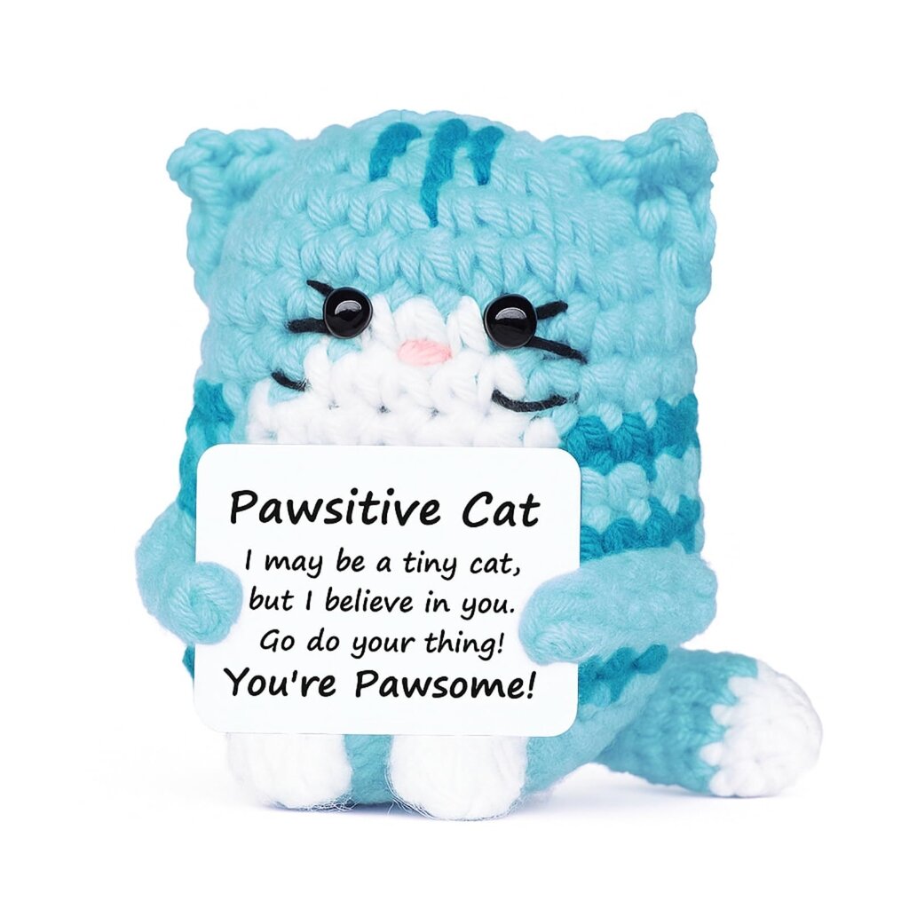 Вязаная Вручную Кукла Кошки Эмоциональной Поддержки С Открыткой Позитивной Аффирмации Для Украшения Домашнего Офиса, Подарок Вдохновения
