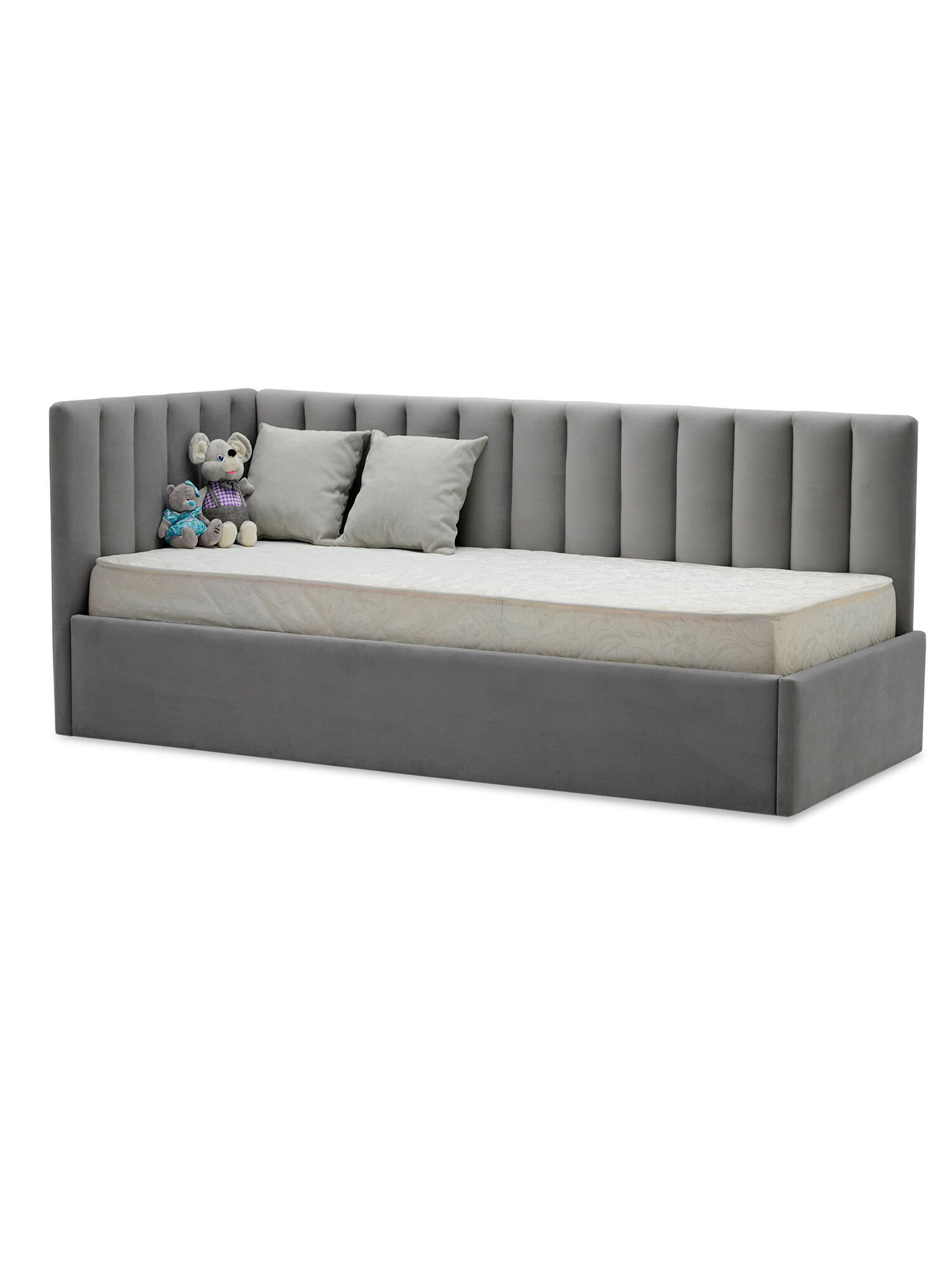 Односпальная кровать Эспо 90х200, с подъемным механизмом, велюр серый