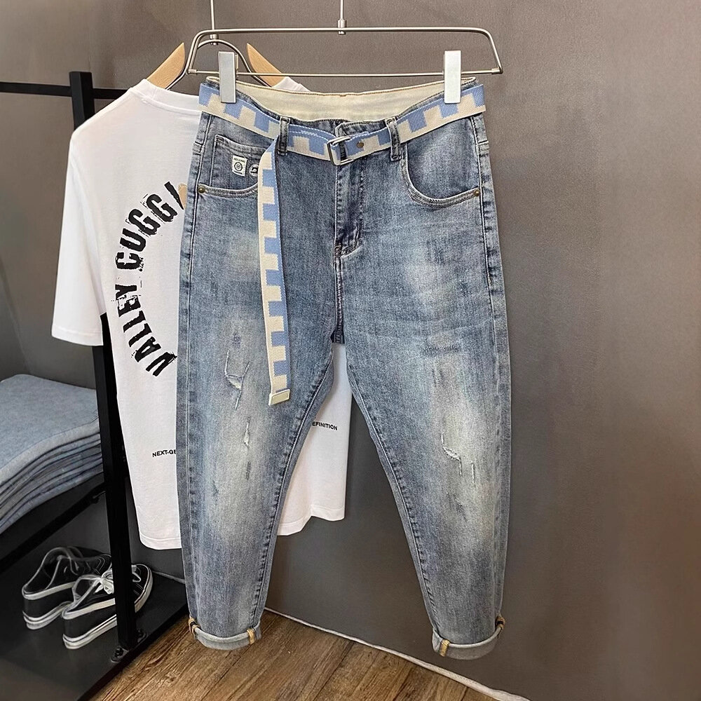 Тренд RONG CH Мужские Джинсы Новые Черные Молния Потертые Слим Эластичные Деним, Размер_36