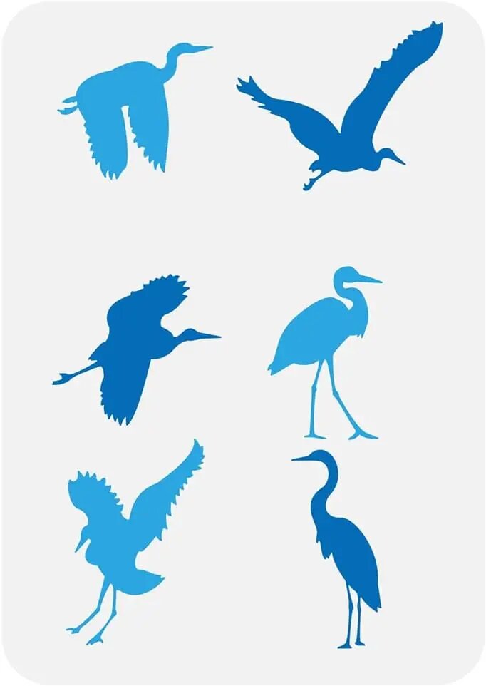 Трафарет для рисования птиц Heron 8,3x11,7 дюйма, большой трафарет с летающими птицами для рисования, шаблон для рисования стоячих птиц, многоразовый трафарет
