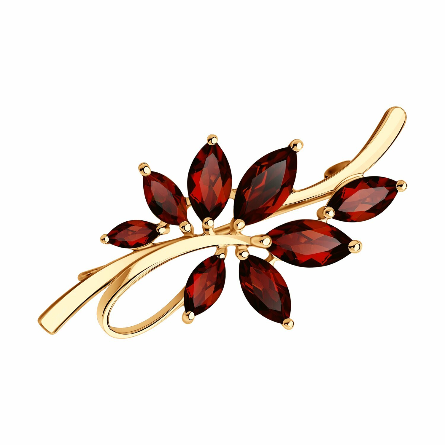 Брошь, золото, 585 проба, гранат