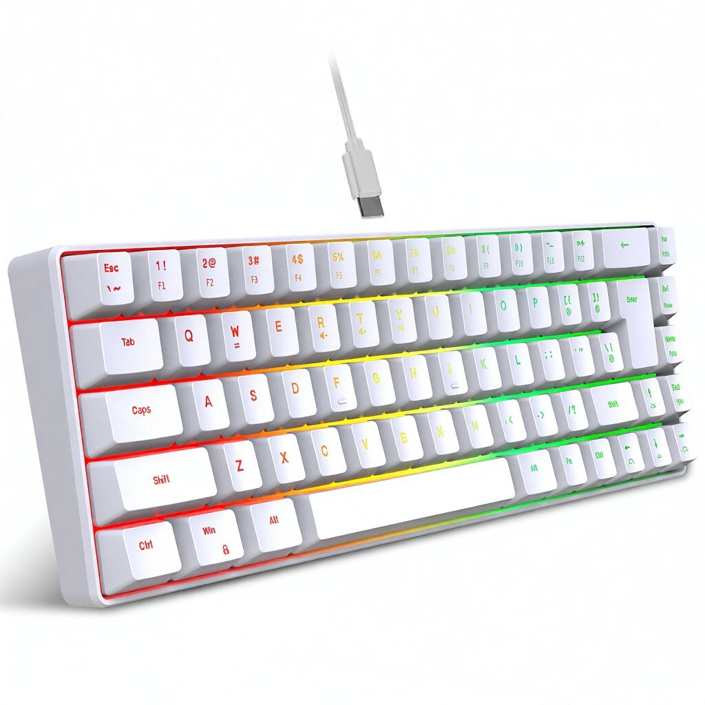 Клавиатура HXSJ V200 проводная K68 RGB Streamer Mini Gaming 68-клавишная с 19-клавишным антидребезгом мембранная с механическим ощущением для игры/офиса черный/белый USB Type-C длина кабеля 170см материал клешек ABS 310*101*35мм 327г