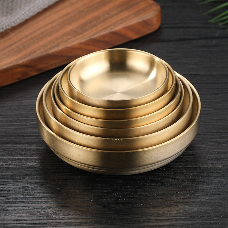 Золотое 304 из нержавеющей стали Двухслойное блюдо Кимчи приправа креативное южнокорейское холодное блюдо рис Корейская