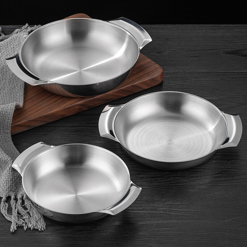 Сухой горшок из нержавеющей стали в Корейском стиле соединенная тарелка бинауральная закуска макароны запеченный рис