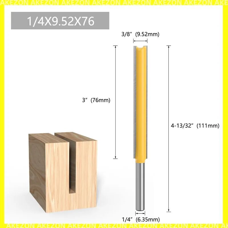 Фреза по дереву пазовая прямая лезвием Очень длинный стиль, хвостовик 6.35 мм DxH - 9.52х76 мм,1 шт