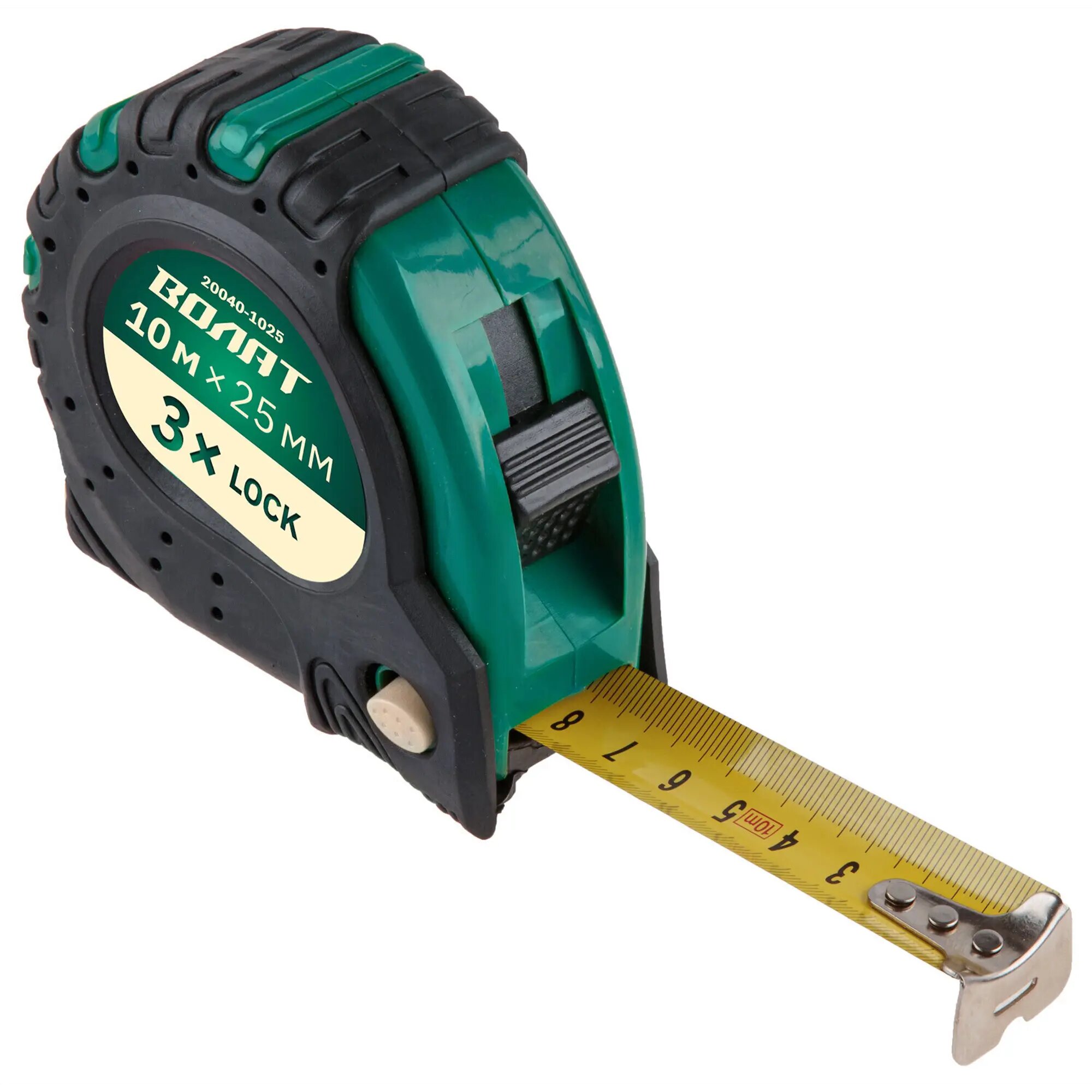 Рулетка Волат 20040-1025, ABS-пластик, TPR, 10м, поясное крепление, обрезиненная