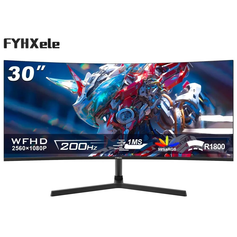 FYHXele 30" Монитор VA 2560x1080P 200 Гц 21:9 AMD Freesync VESA 100*100 мм Технология, черный