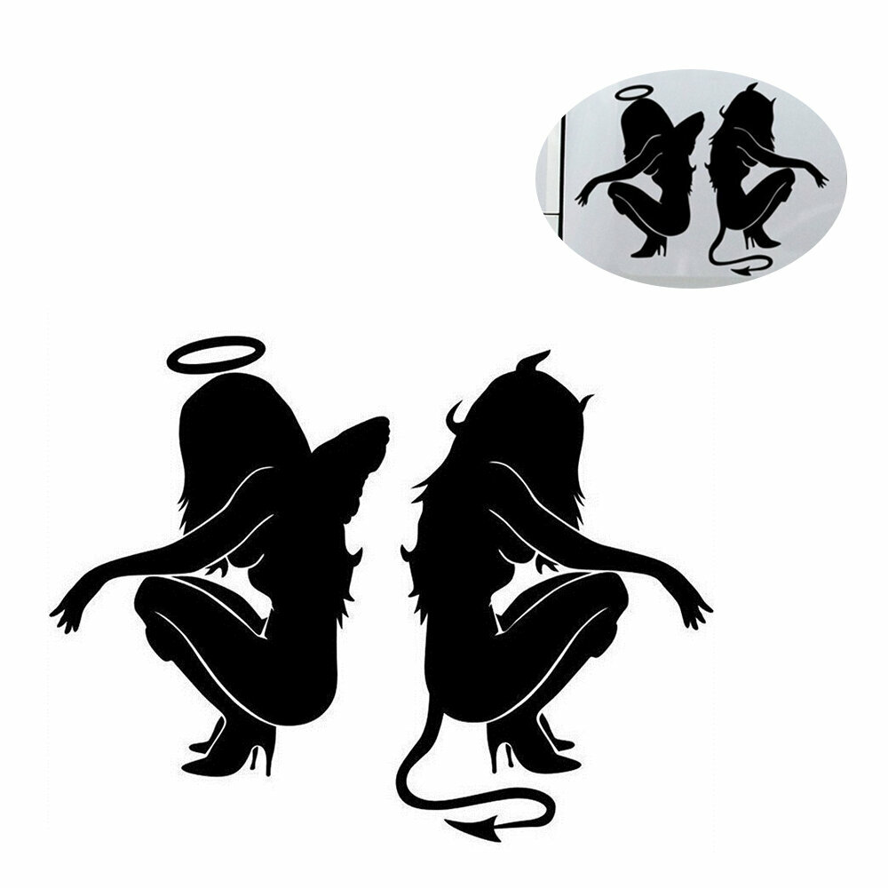 Наклейка для кузова автомобиля Angels and Demons, черный, белый, размер 11*14cm, вес 6g, упаковка 10*10*5cm, вес упаковки 5g, материал PET, съемная, водонепроницаемая, 1 штука