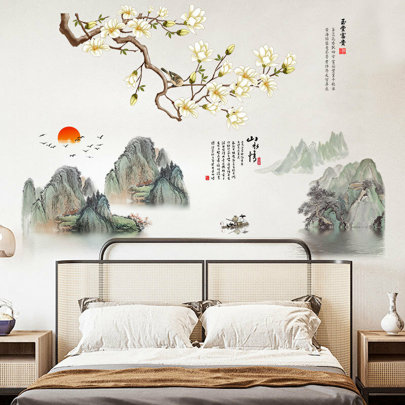 Новые китайские цветы и птицы настенные наклейки в китайском стиле WY9091A+WY9089 без сумки