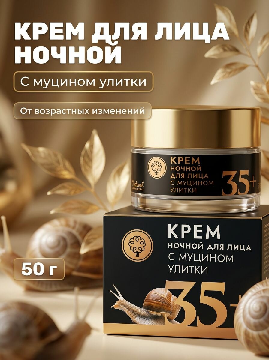 Крем для лица ночной 35+ с муцином улитки, интенсивное увлажнение и омоложение, 50 г