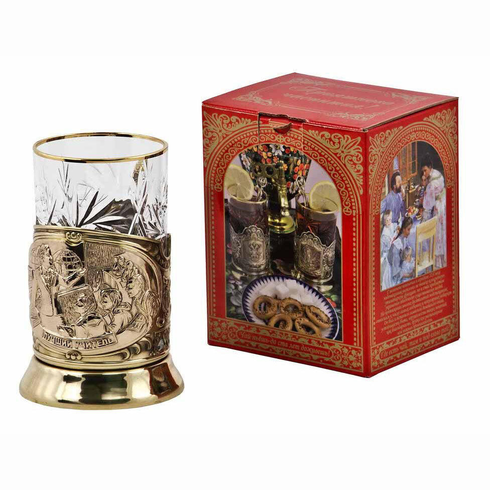 Подстаканник "Лучший учитель-женщина" (стакан - хрусталь с зол. ободком, картонная коробка) ПДЛ-437К