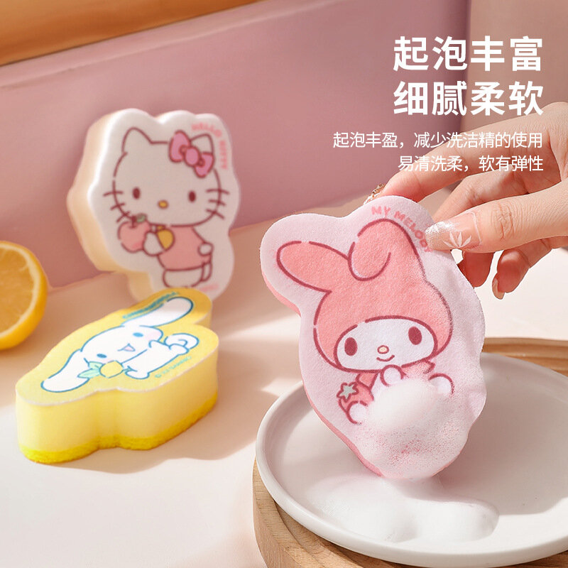 Губка для мытья посуды Sanrio, прочная кухонная щетка-губка, симпатичная волшебная губка для чистки сковороды с маслом, губка для мытья посуды.