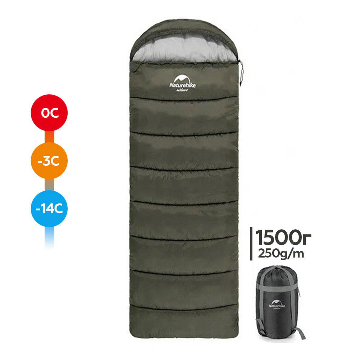 Спальный мешок Naturehike U250S зеленый